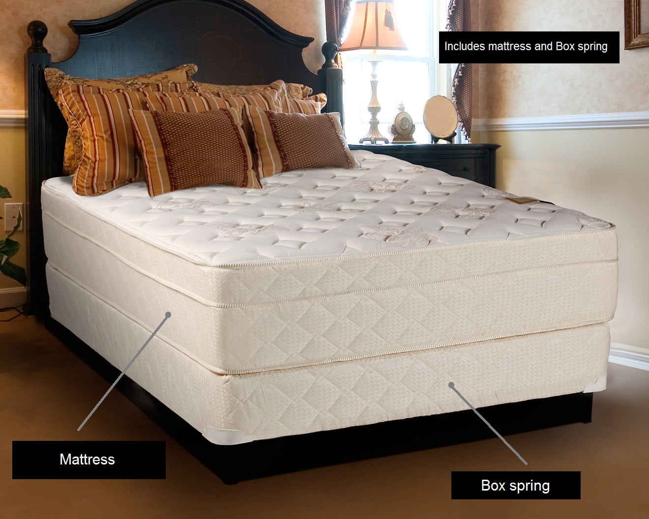 Dream Solutions USA Beverly Hills Firm Full Size Bed Mattress and Box Spring Set, Foam Encased ...