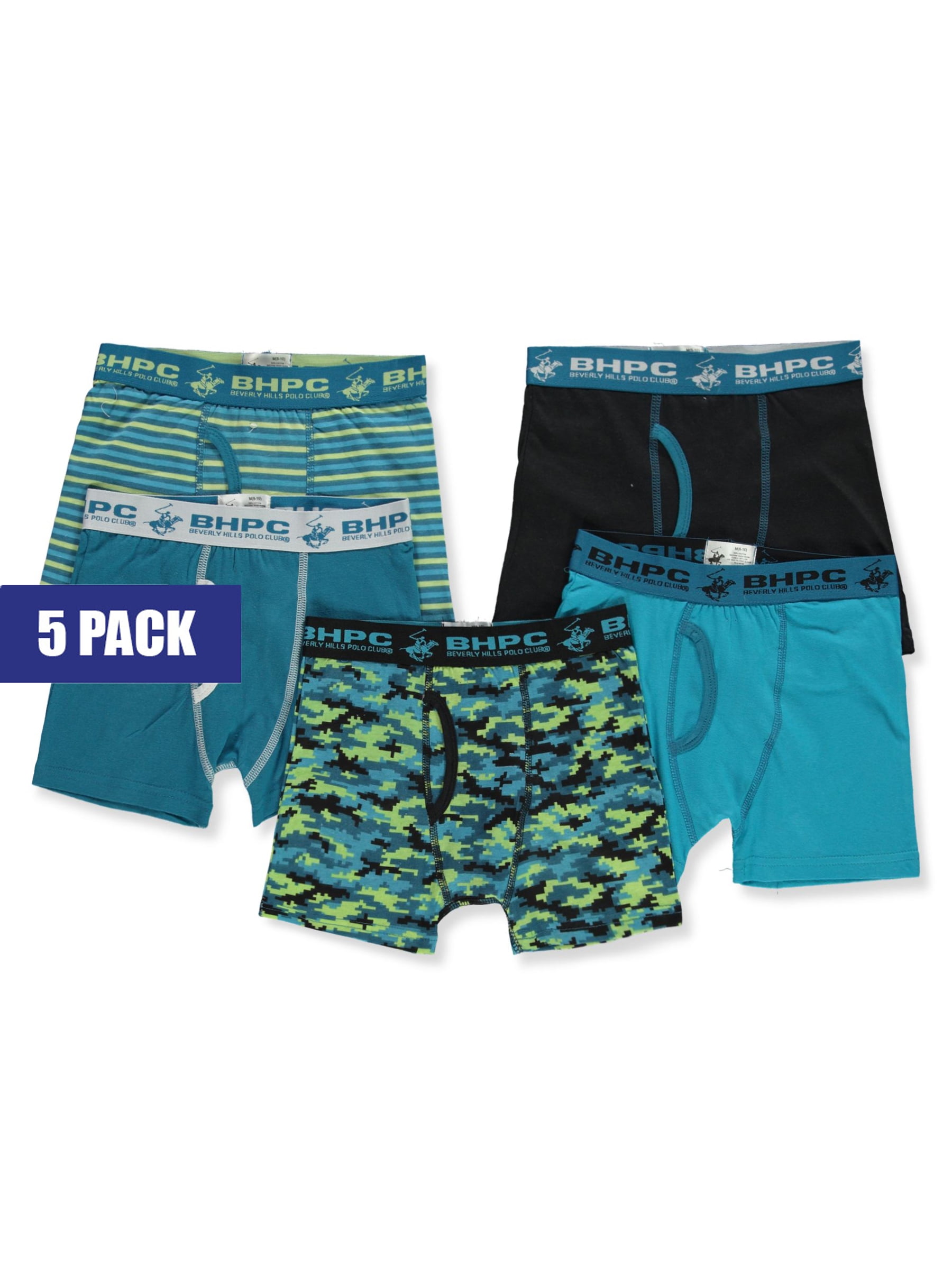 Beverly Hills Polo Club Boys' 5-Pack Boxer Briefs Color: aqua/multi Size: 12 - 14 - Walmart.com