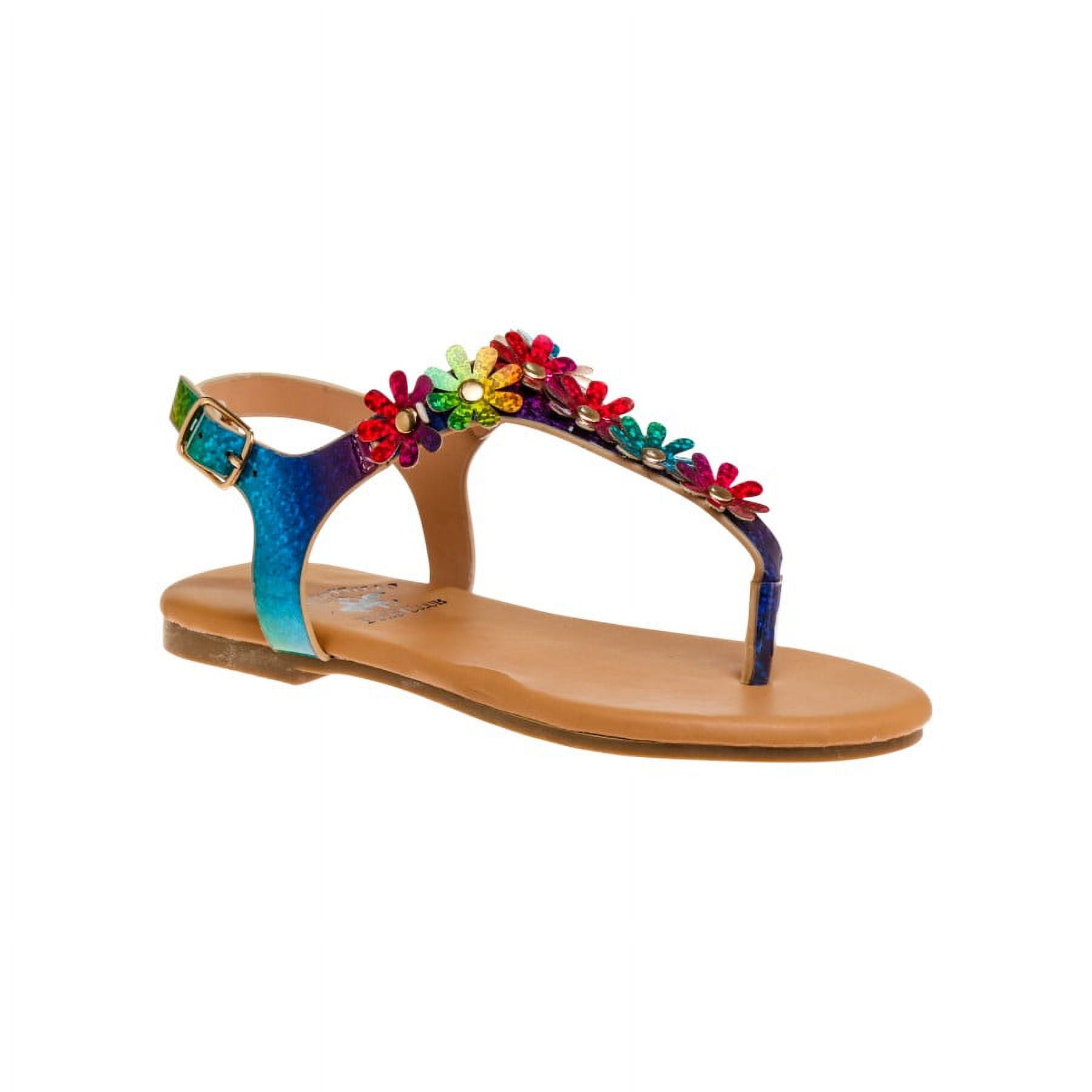 Beverly Hills Polo Club Girls Thong Sandal with Multi Flower Accents ...