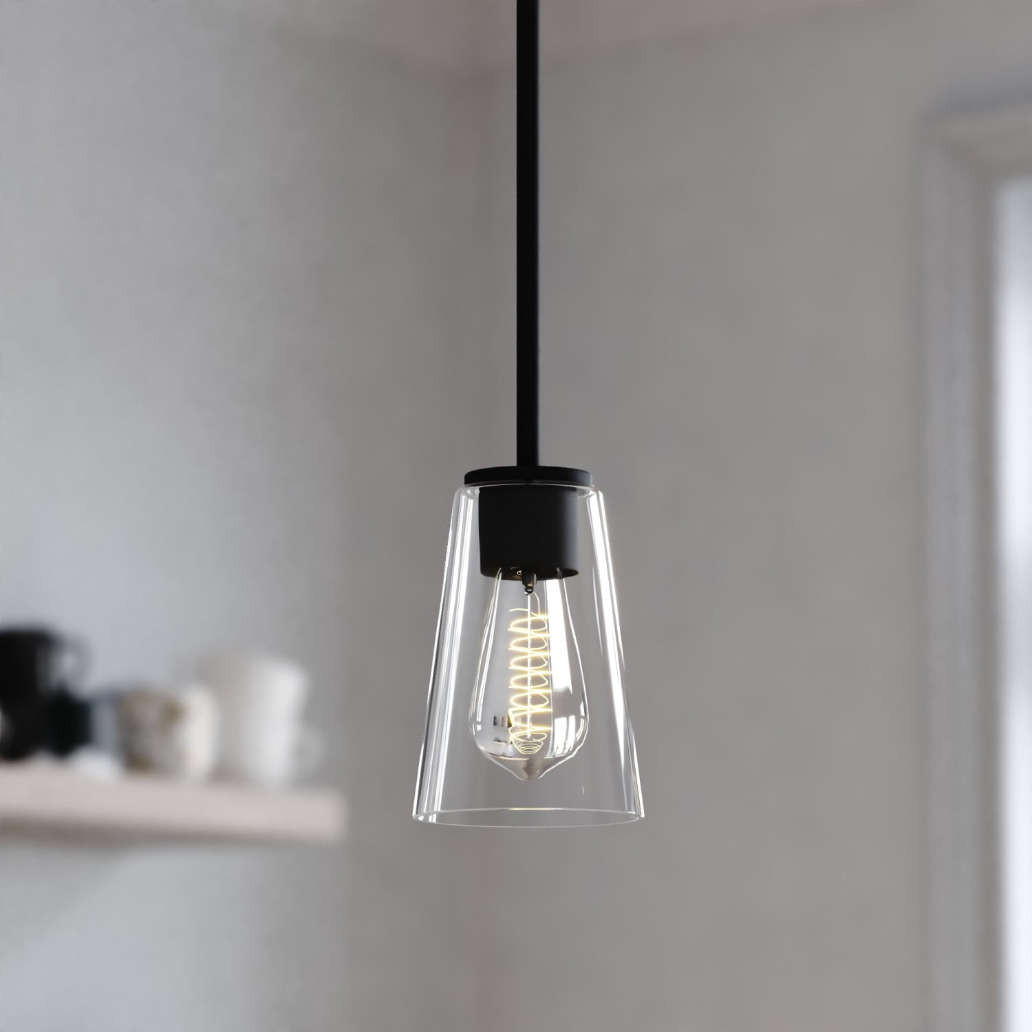Beverly Matte Black Mini Pendant Ceiling Light Clear Glass Shade, LED ...