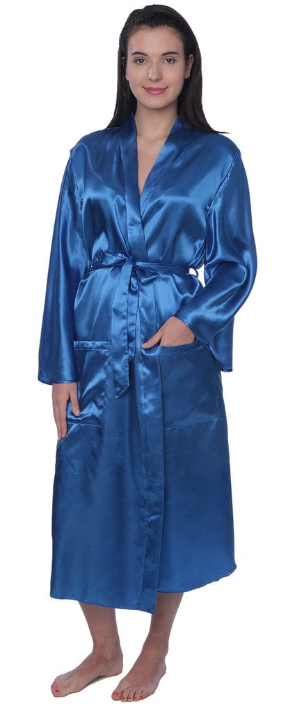 Beverly Rock Women's Plus Size Long Satin Robe Gown SR01_Blue 2X ...