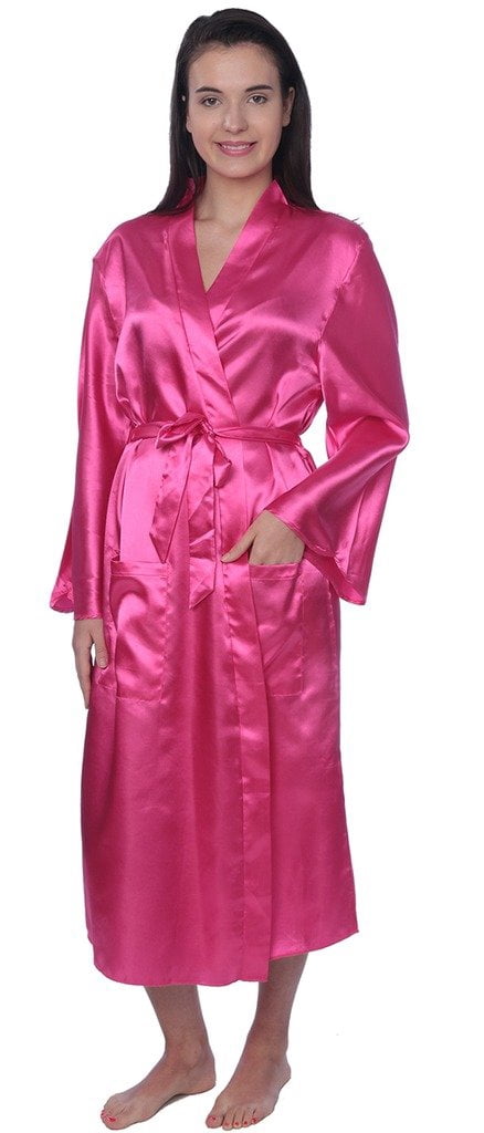 Beverly Rock Women's Plus Size Long Satin Robe Gown SR01_Fuchsia 3X ...