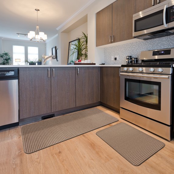 Beverly Rug 2-Piece Non-Slip Kitchen Mat Set, Beige 48" x 20" 30" x 20 ...