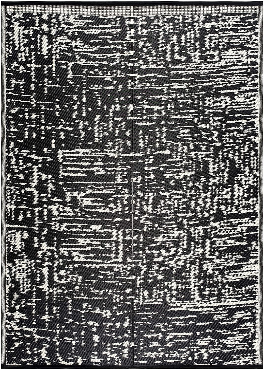 Beverly Rug 8' x 10' Abstract Outdoors Patio Area Rug, Black and White ...