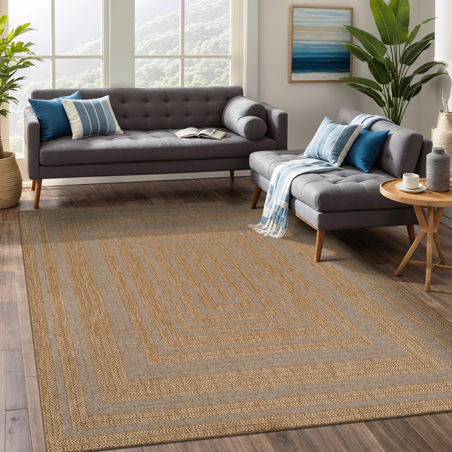 Beverly Rug Easy Jute Outdoor Indoor Non Shedding Easy-Cleaning Rug ...