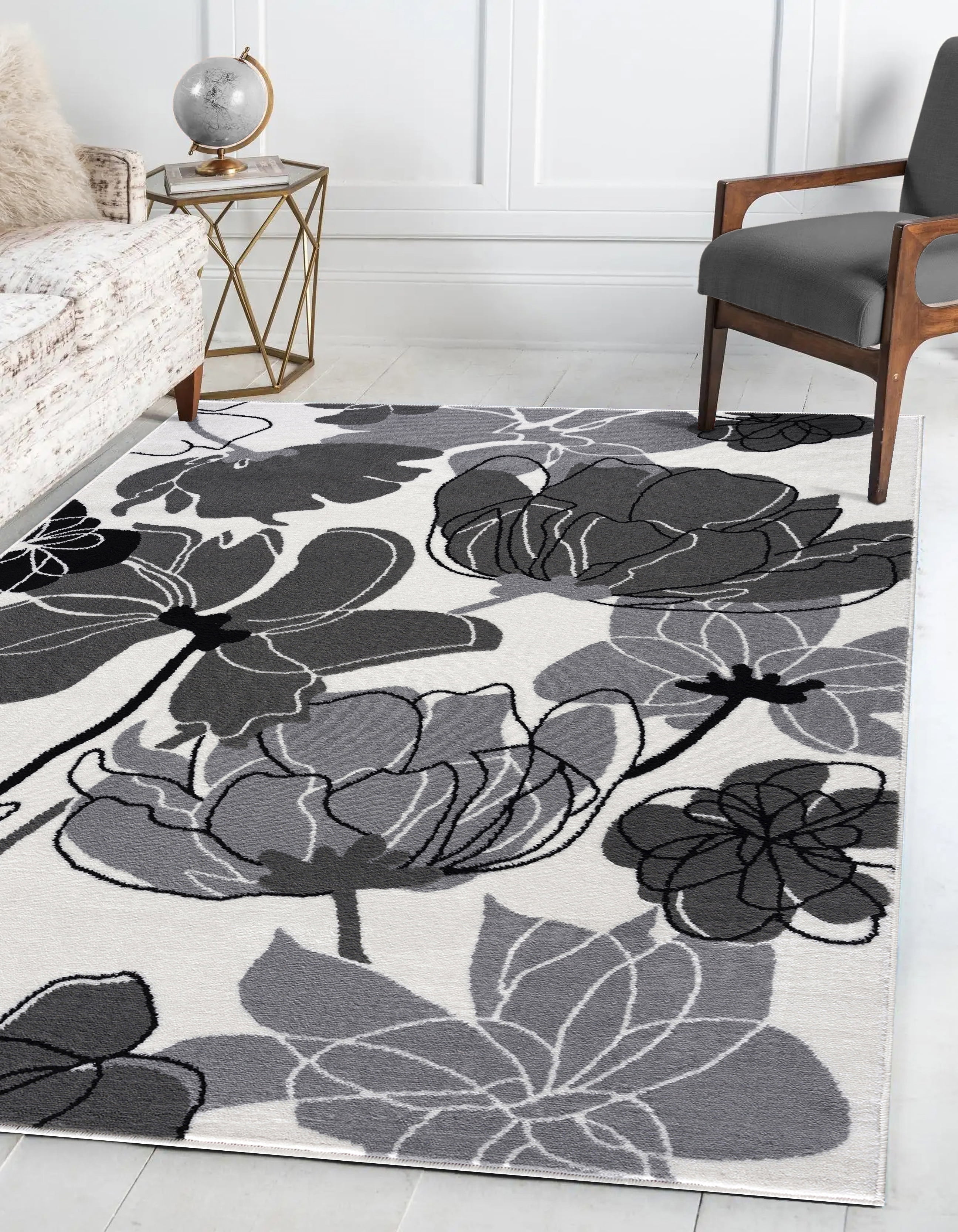 Beverly Rug Grey Indoor Area Rug for Dining & Living Room, Dark Gray ...