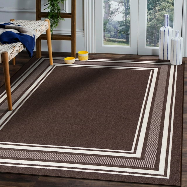 Beverly Rug Modern Bordered Area Rug, Non-Slip, Low Pile, High Traffic ...