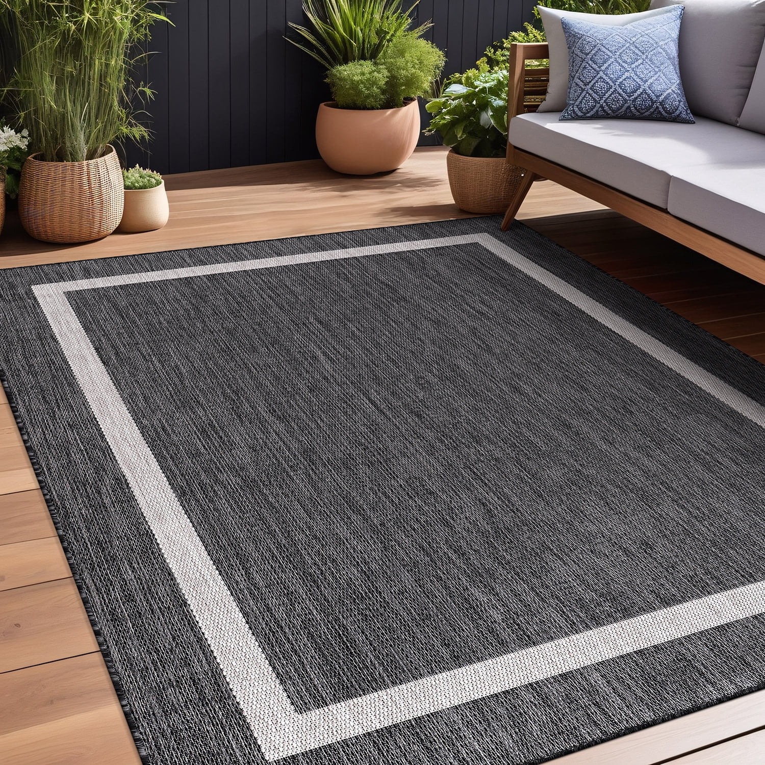 Beverly Rug Indoor Outdoor Area Rugs, Dark Gray, 4'x6', Patio, Porch ...