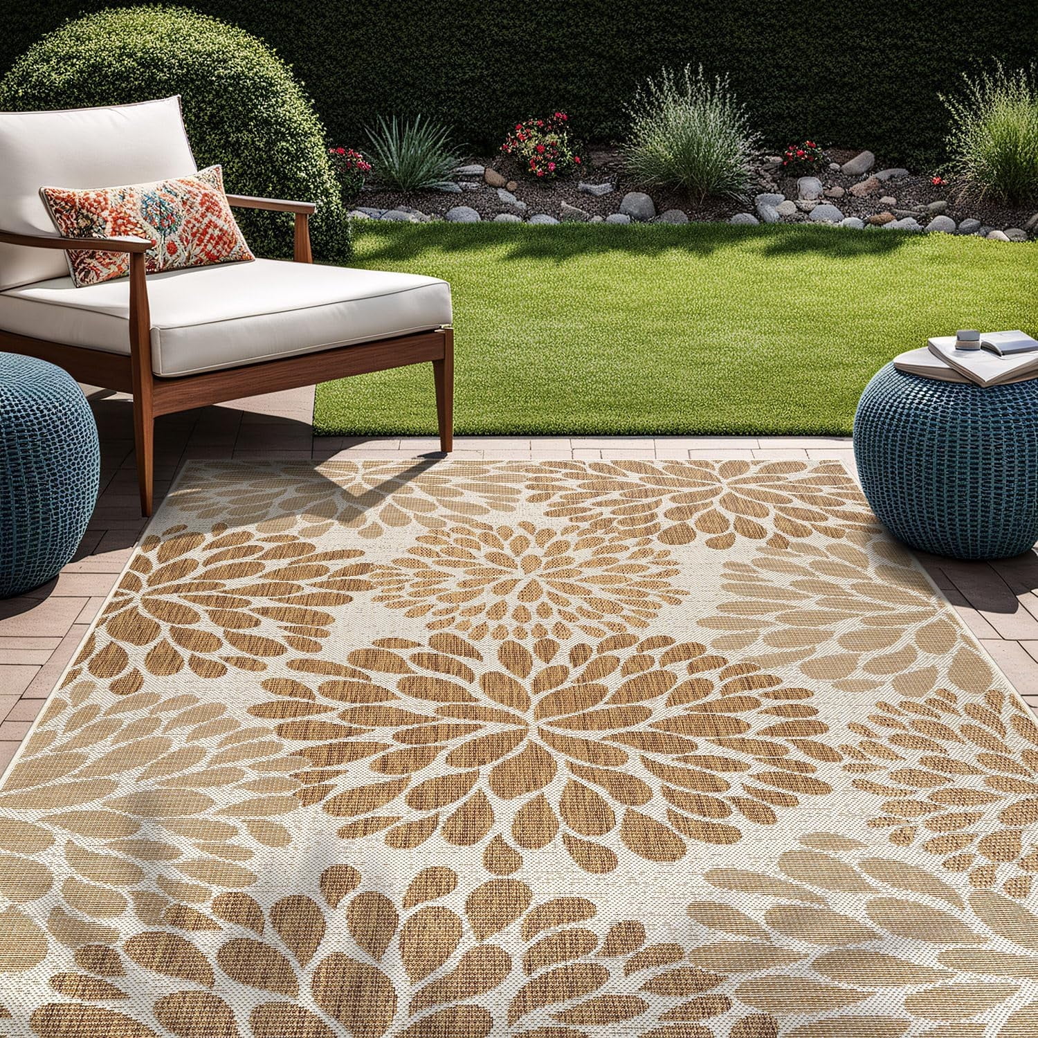 Beverly Rug Indoor/Outdoor Area Rugs,Modern Floral Patio Porch Garden ...