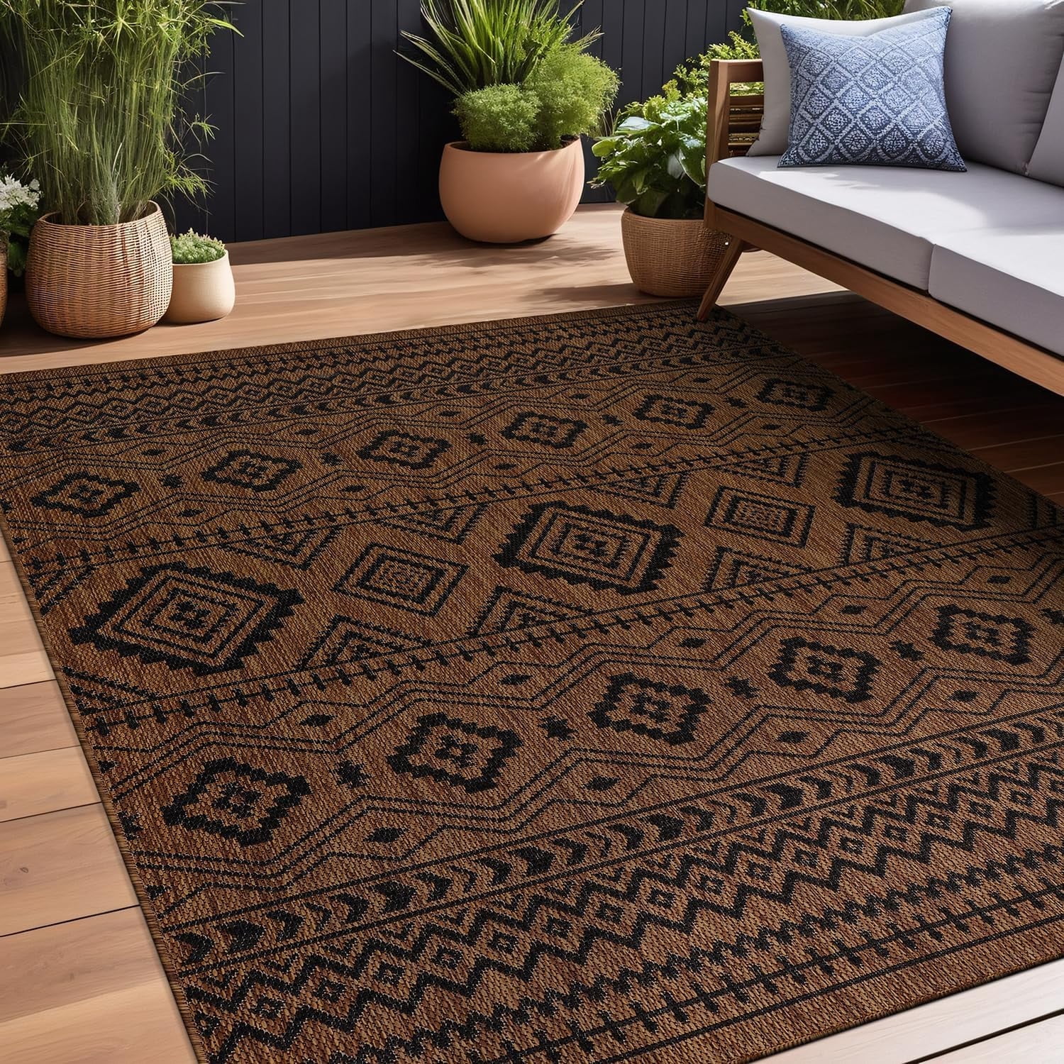 Beverly Rug Large Outdoor Rug, 8' x 10', Patio, Porch, Garden, Nut ...