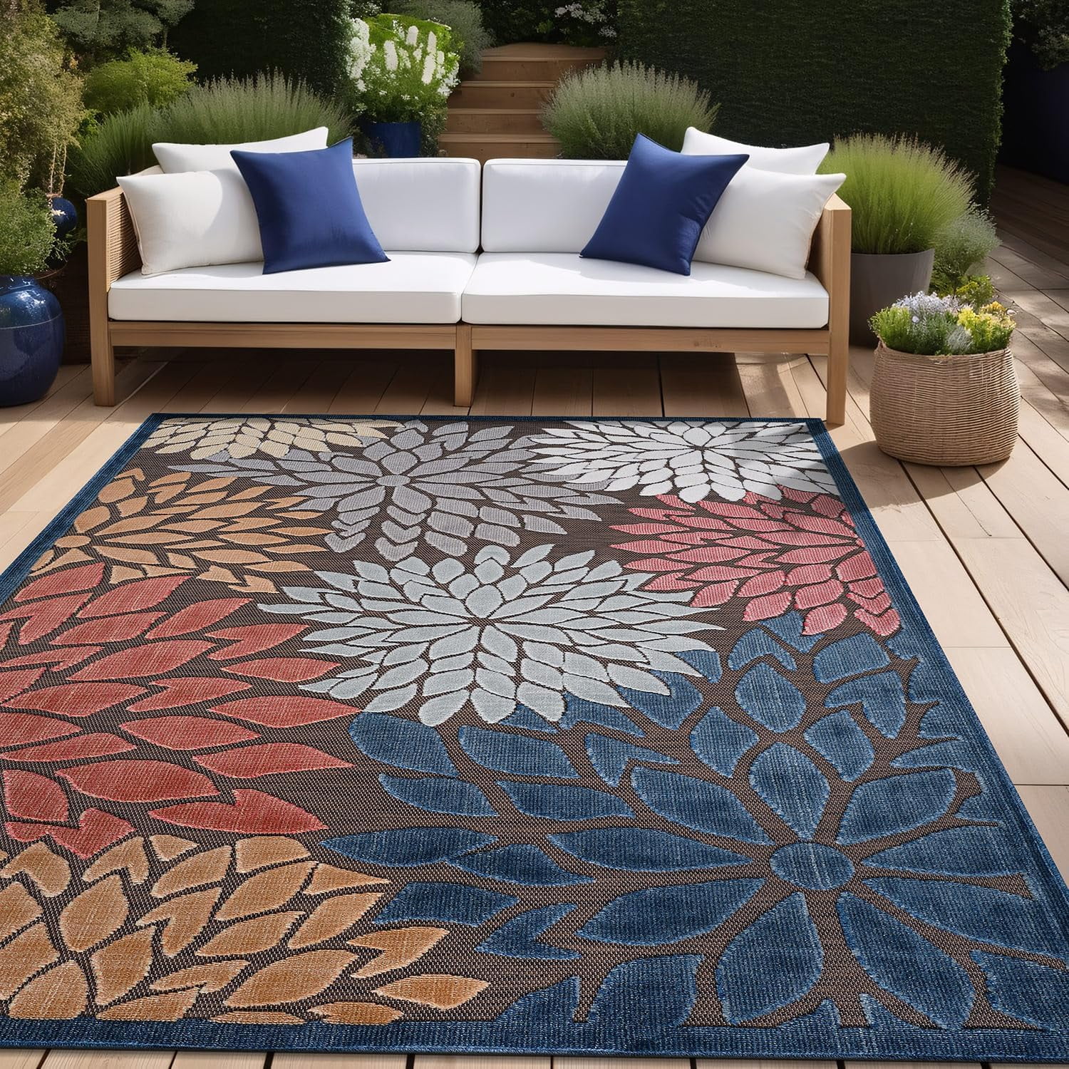 SAFAVIEH Beach House Kaeden Botanical Indoor/Outdoor Area Rug, Brown ...