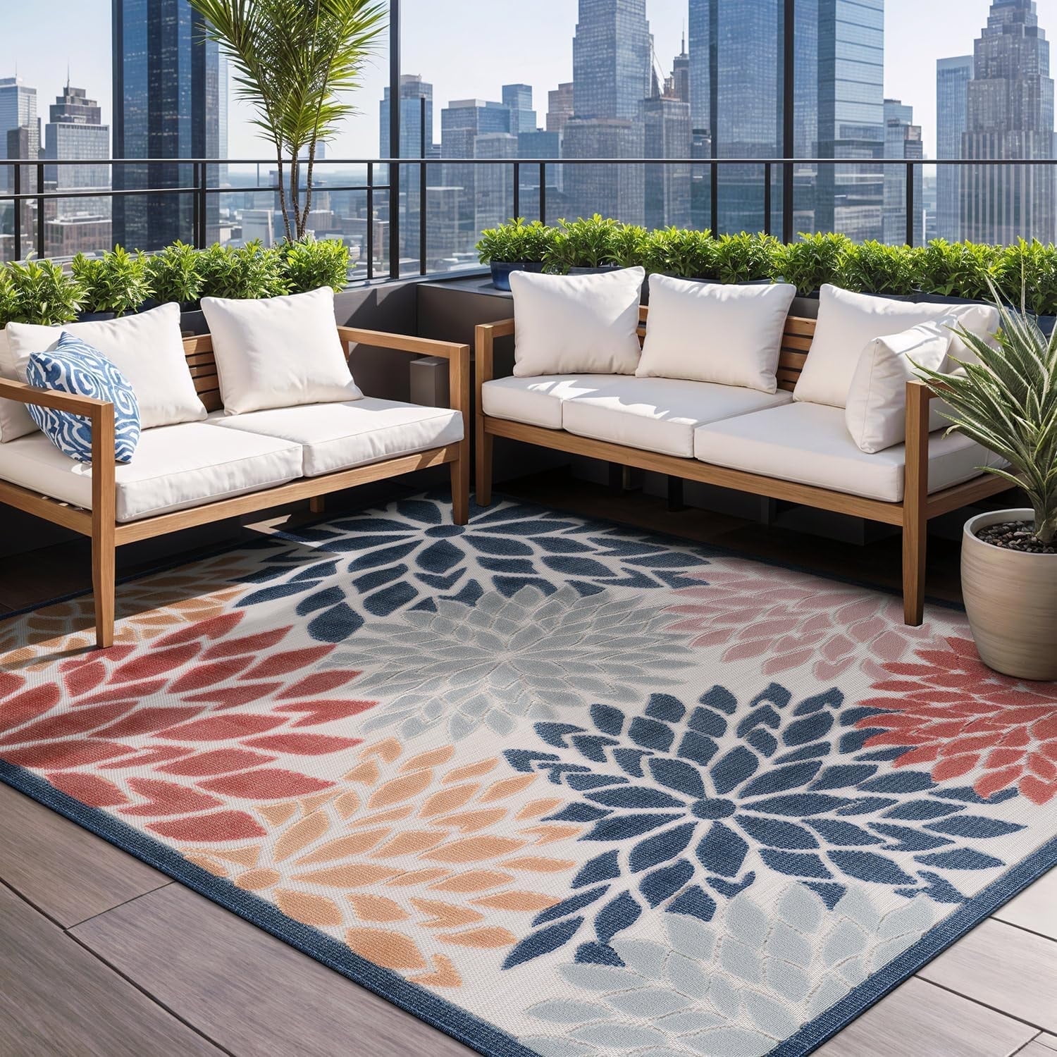 Beverly Rug Outdoor/Indoor Area Rug, Multicolor/Beige, 9'x12' Patio ...
