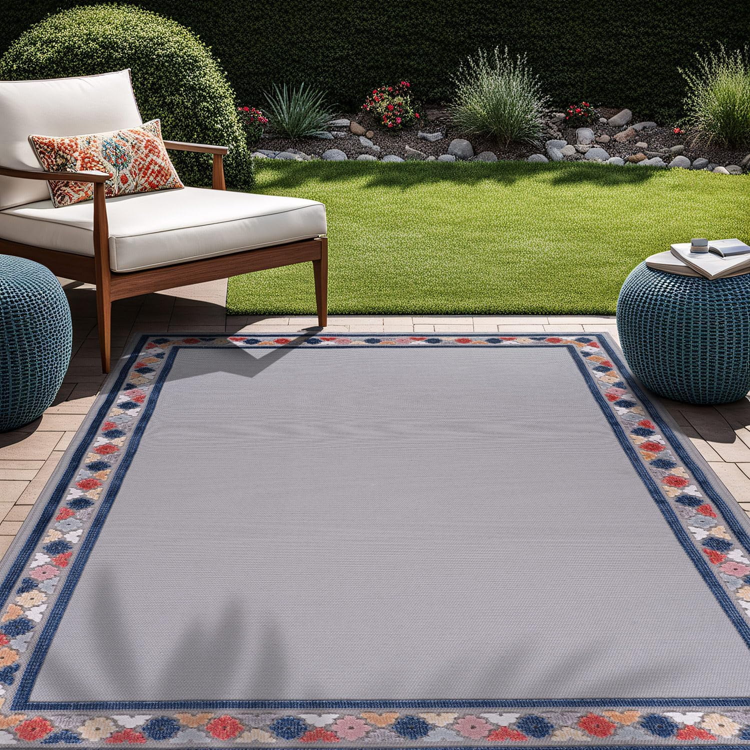 Beverly Rug Outdoor Rug 6x9 Modern Bordered Area Rugs for Indoor and ...