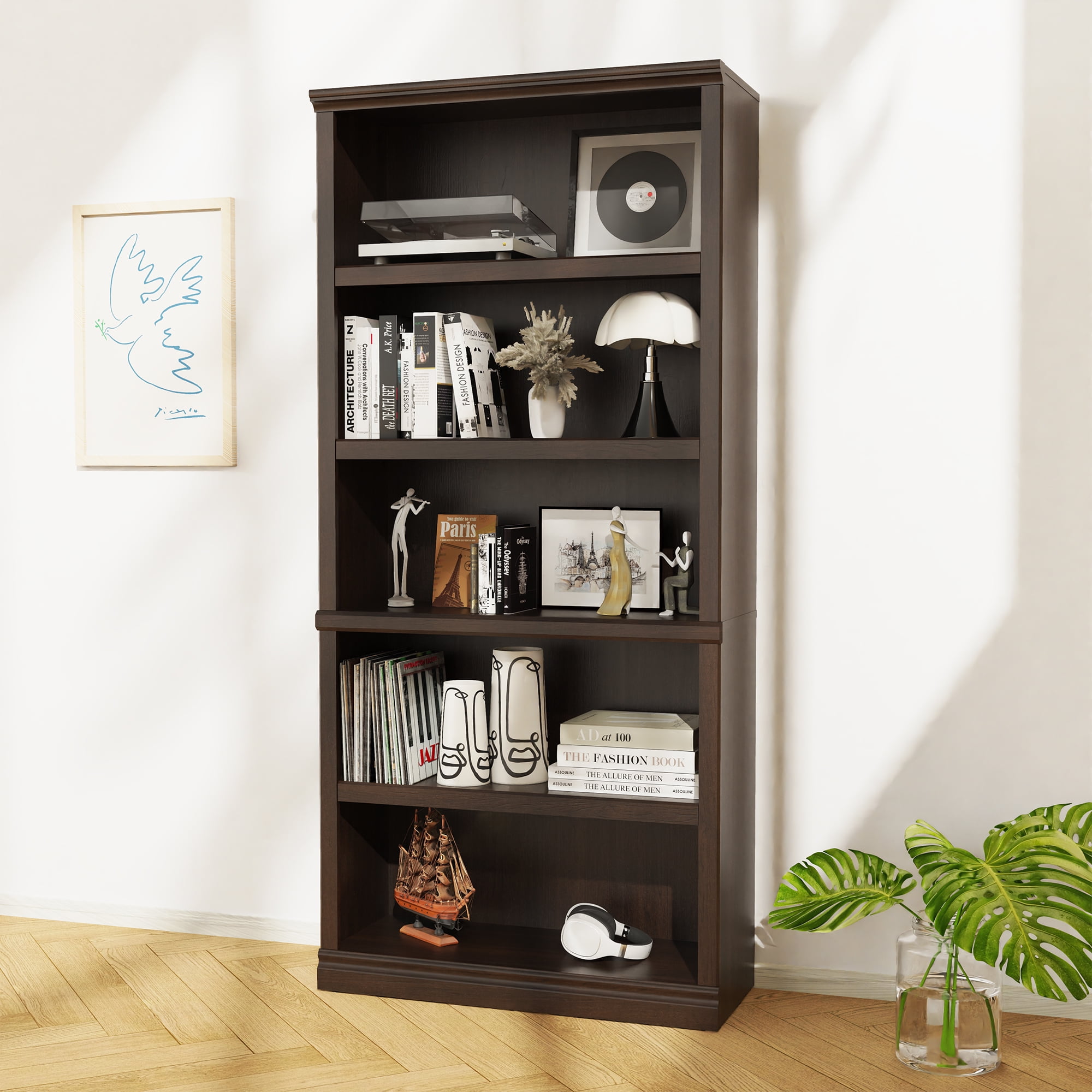 Bevfint Bookshelf, Open Storage 70 Inch Tall 5 Shelf Bookcase, Floor ...