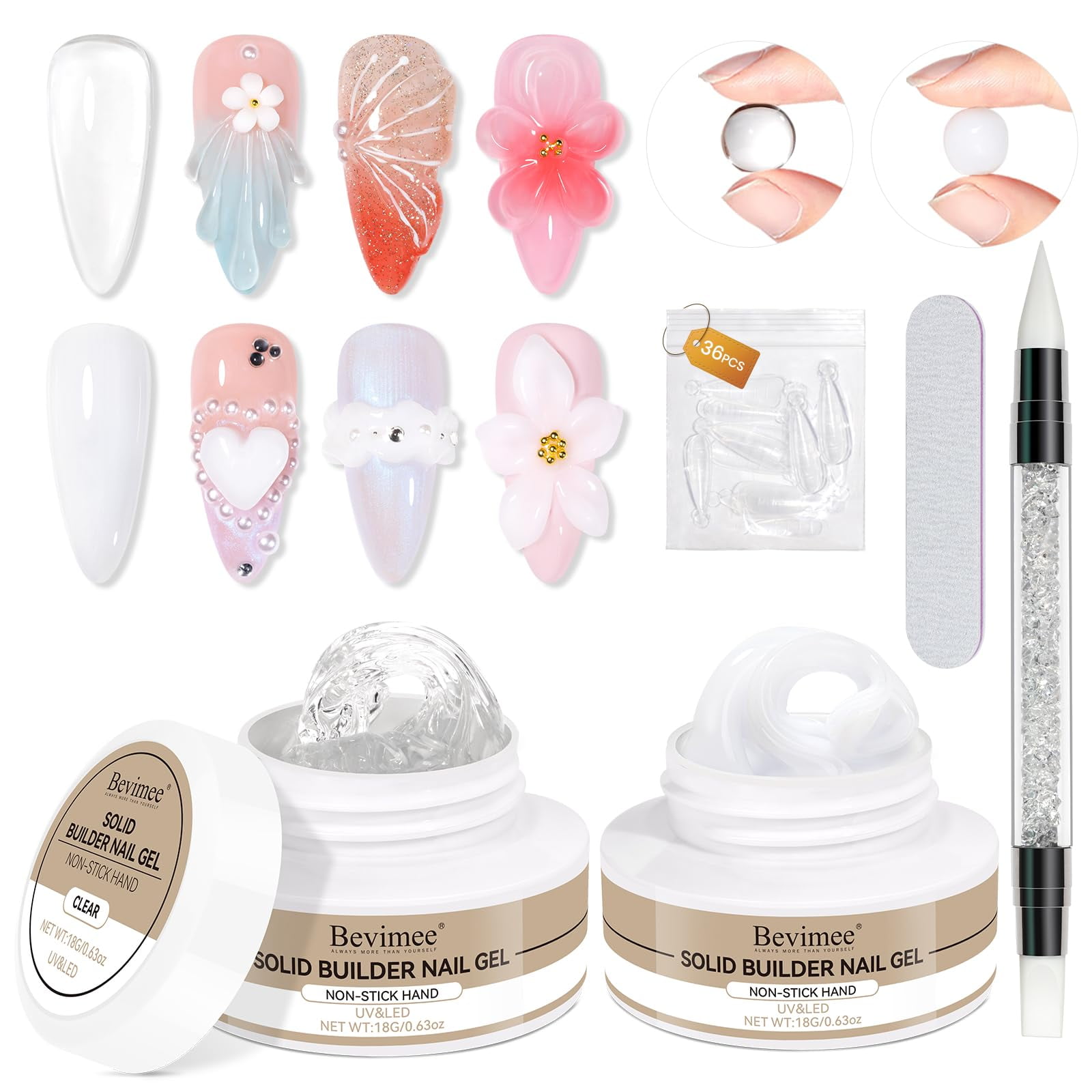 Bevimee Solid Builder Gel TMA2 for Nails 2PCS, Sculpting Gel 3D Gel ...