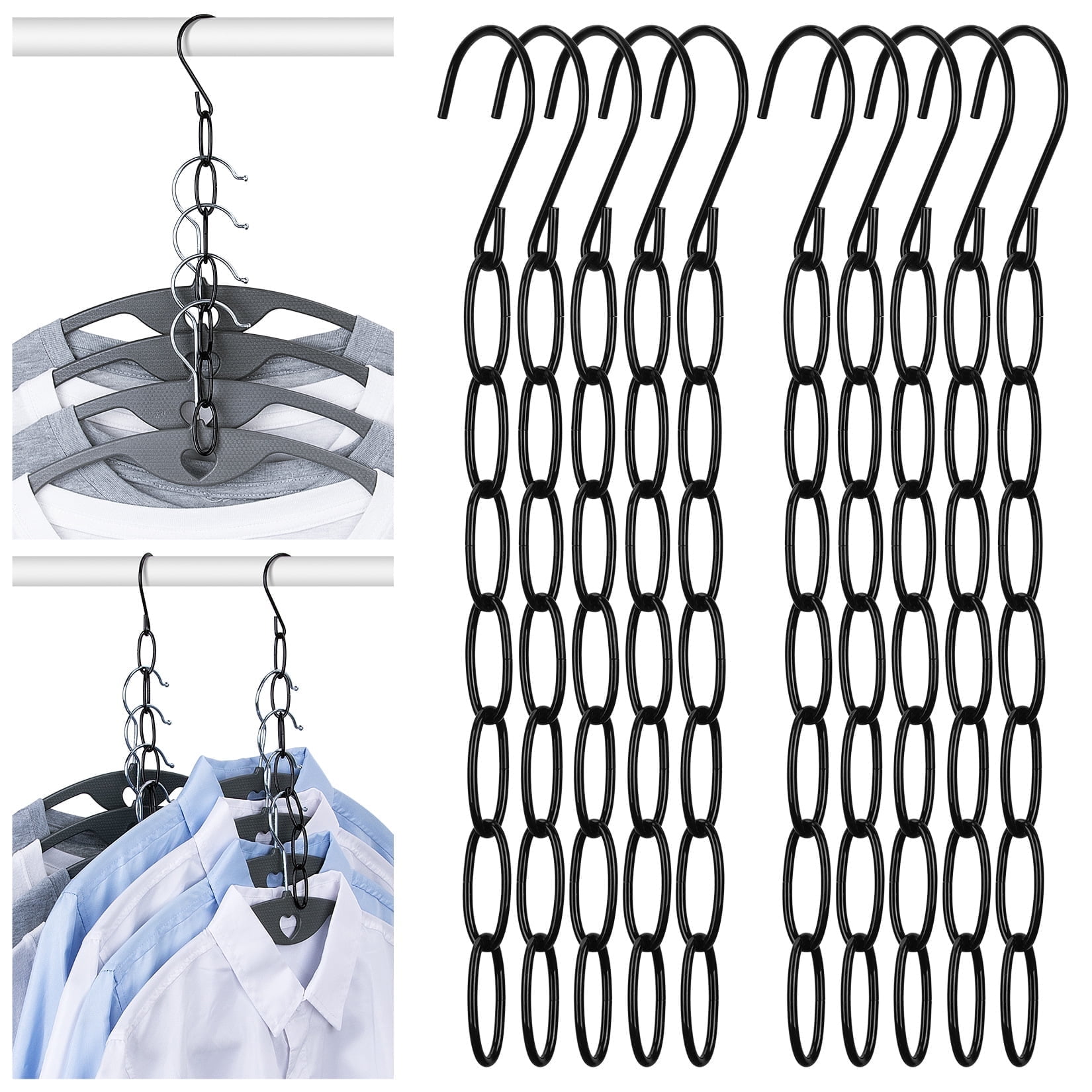 Bevtee 10 Pack Closet Hangers, Space Saver Clothes Organizers, Metal ...