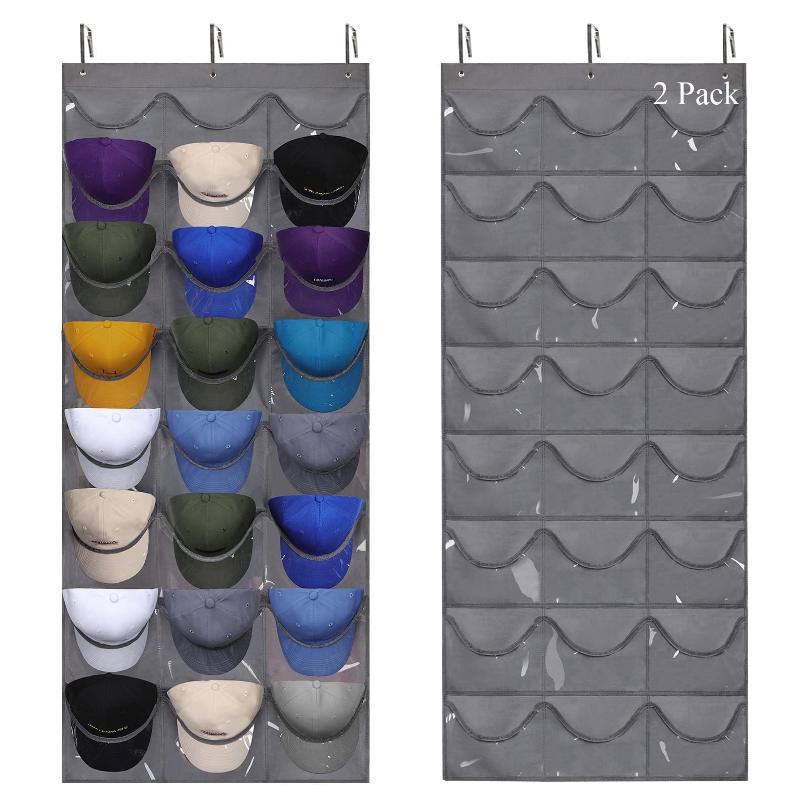 Bevtee 2 Pack Hat Rack for Baseball Caps, over The Door Cap Organizer ...