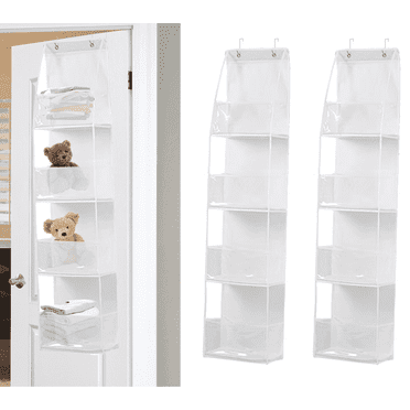 Oumilen Over Door Hanging Organizer Rack 3 Mesh Baskets 5 Hooks White ...