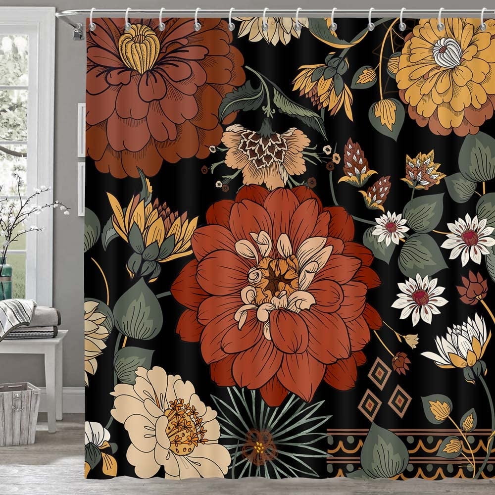 Bevtee Boho Floral Shower Curtain, Bathroom Shower Curtain Sets ...