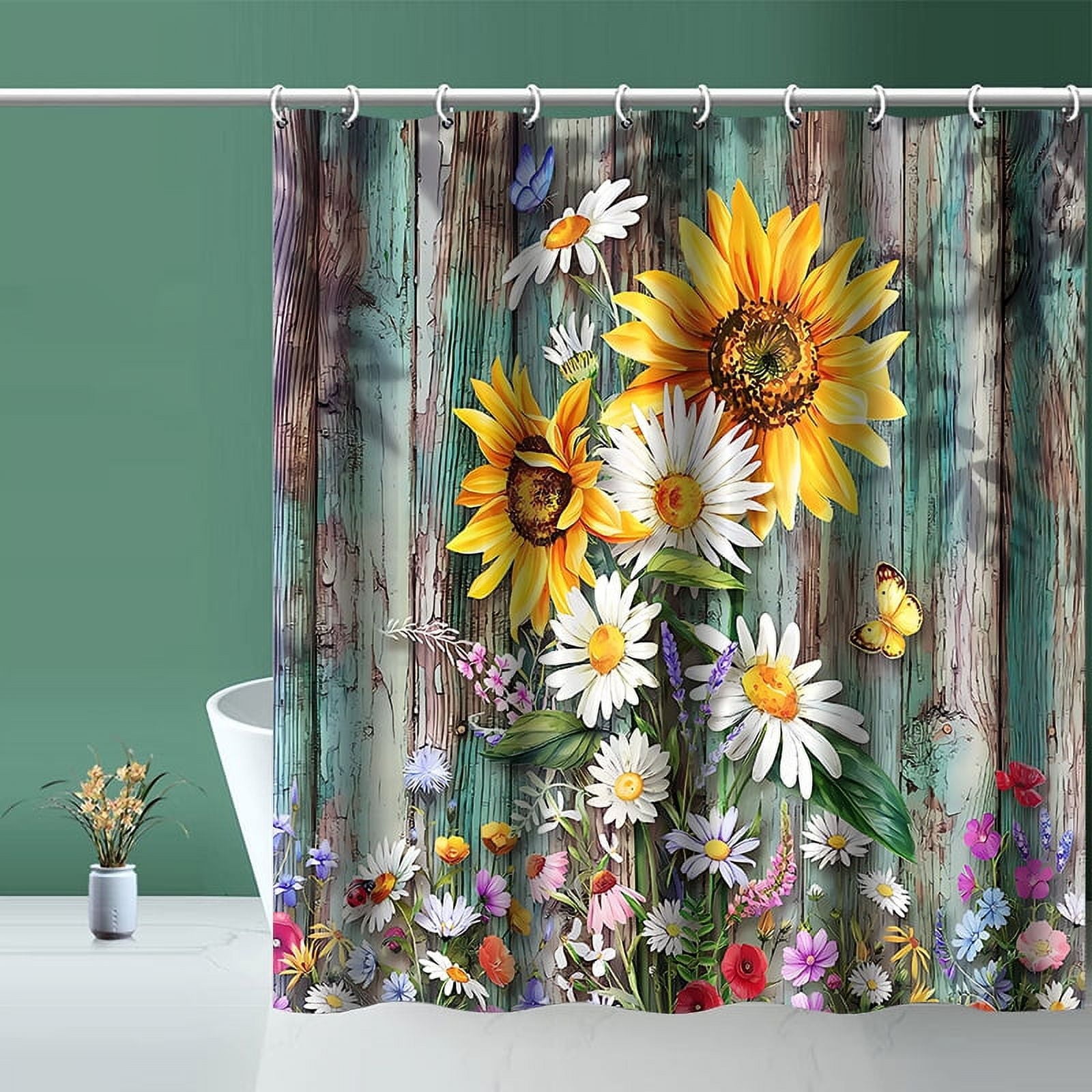 Bevtee Fabric Sunflower Shower Curtains, Boho Shower Curtains for ...