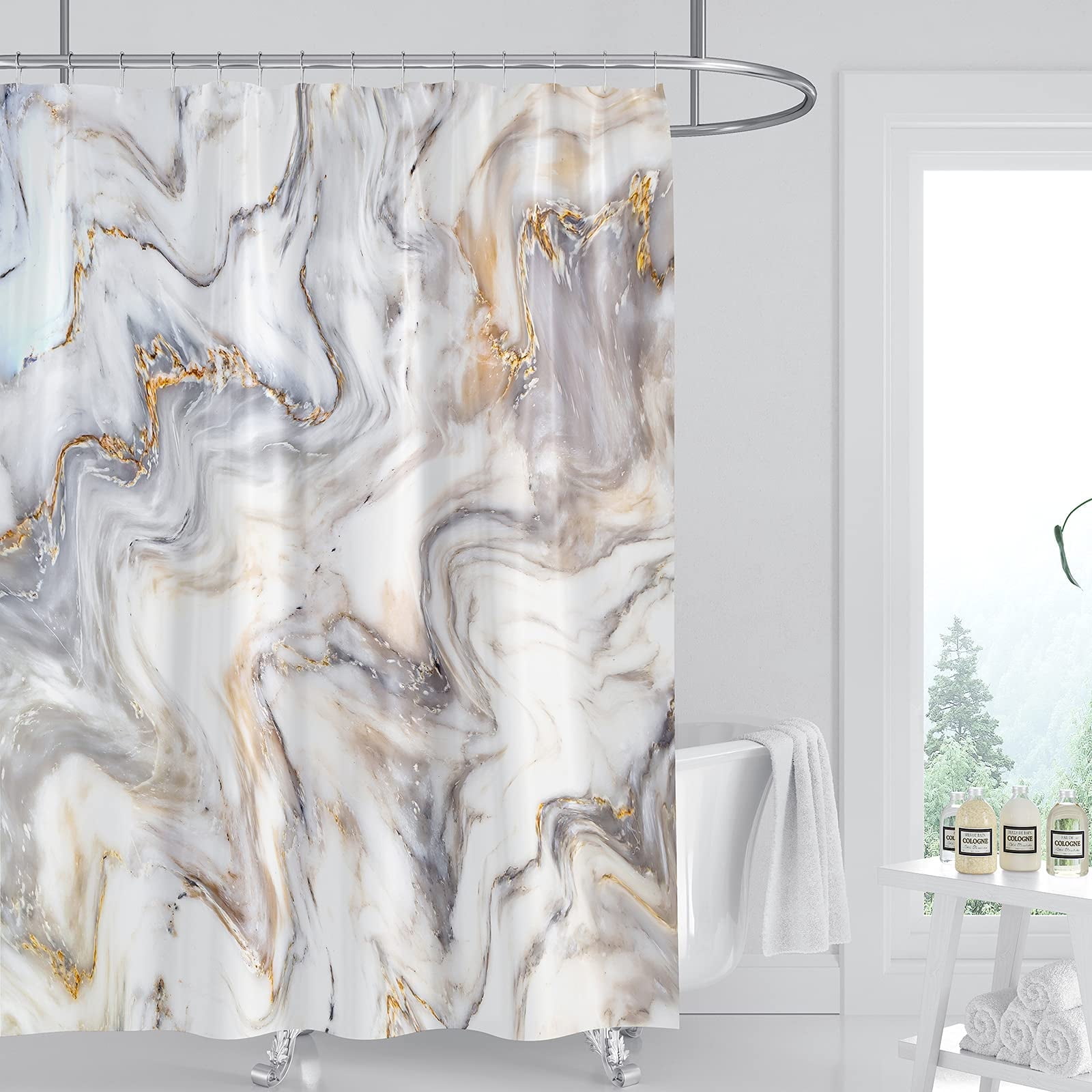 Bevtee Grey Gold Marble Shower Curtain, Ombre Fabric Cloth Shower Curtains for Bathroom Decor ...