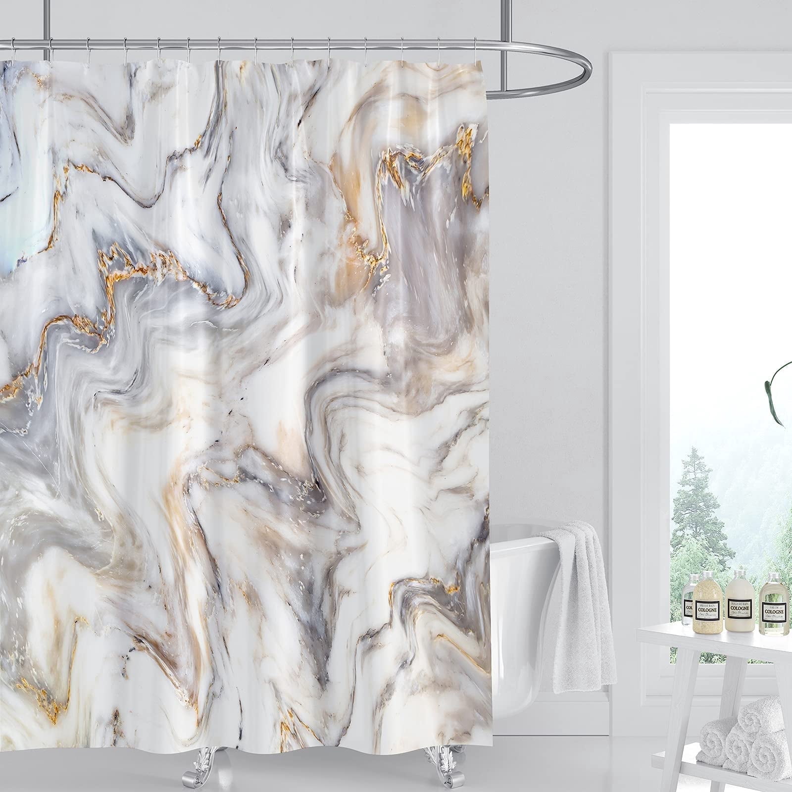 Bevtee Grey Gold Marble Shower Curtain, Ombre Fabric Cloth Shower ...