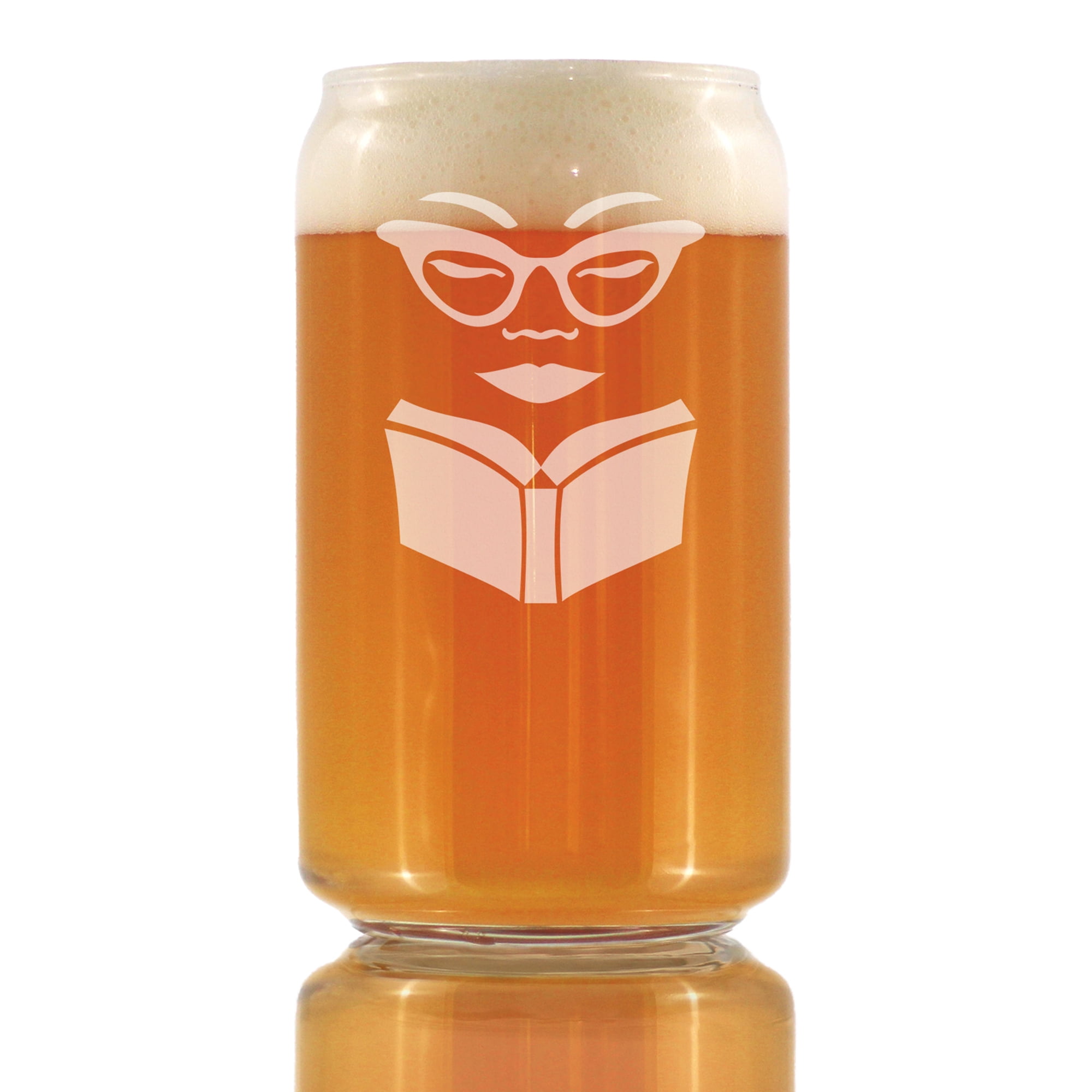 Bevvee Beer Can Pint Glass 16 oz Book Reading Woman Bookworm Beer ...