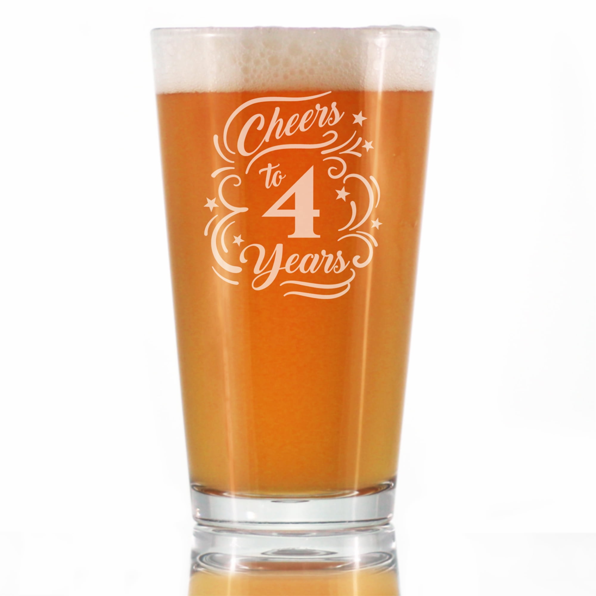 Bevvee Pint Glass 16 oz Cheers 4 Years Anniversary Gift Cheers 4 Years ...
