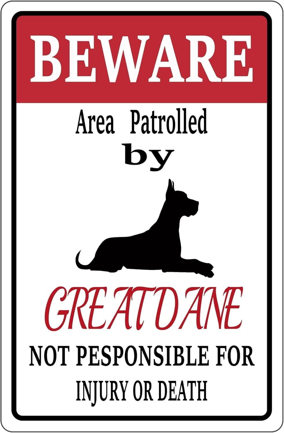 Beware Area Patrolled By Great Dane Tin Sign Vintage Decoration Home ...
