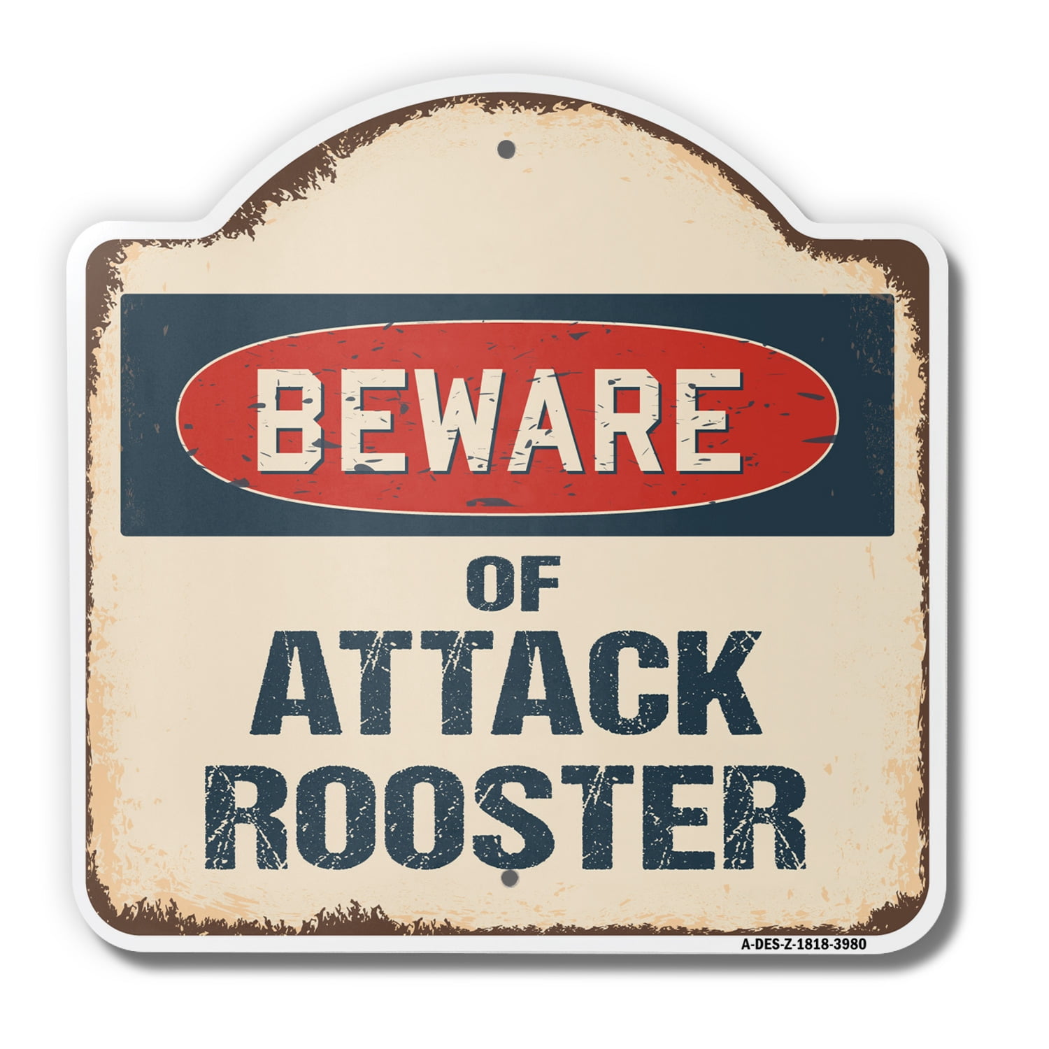 Beware Of Attack Rooster 18" X 18" Heavy-Gauge Aluminum Architectural ...