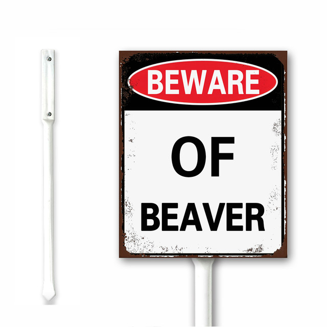 Beware of Beaver Metal Sign Rustic Yard Sign With Stand 8 x 12 Inches ...