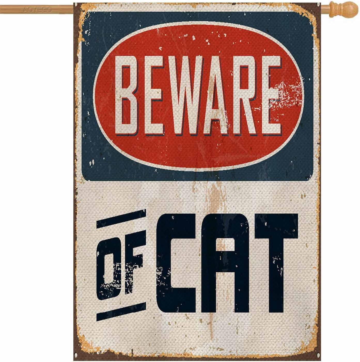 Beware of Cat House Flag Vertical Double Sided Burlap Vintage Metal ...