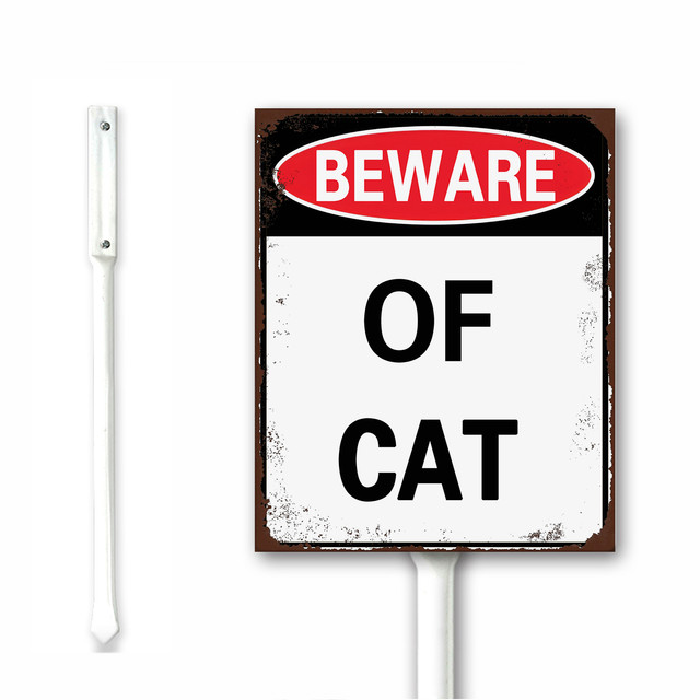 Beware of Cat Metal Sign Rustic Yard Sign With Stand 8 x 12 Inches ...