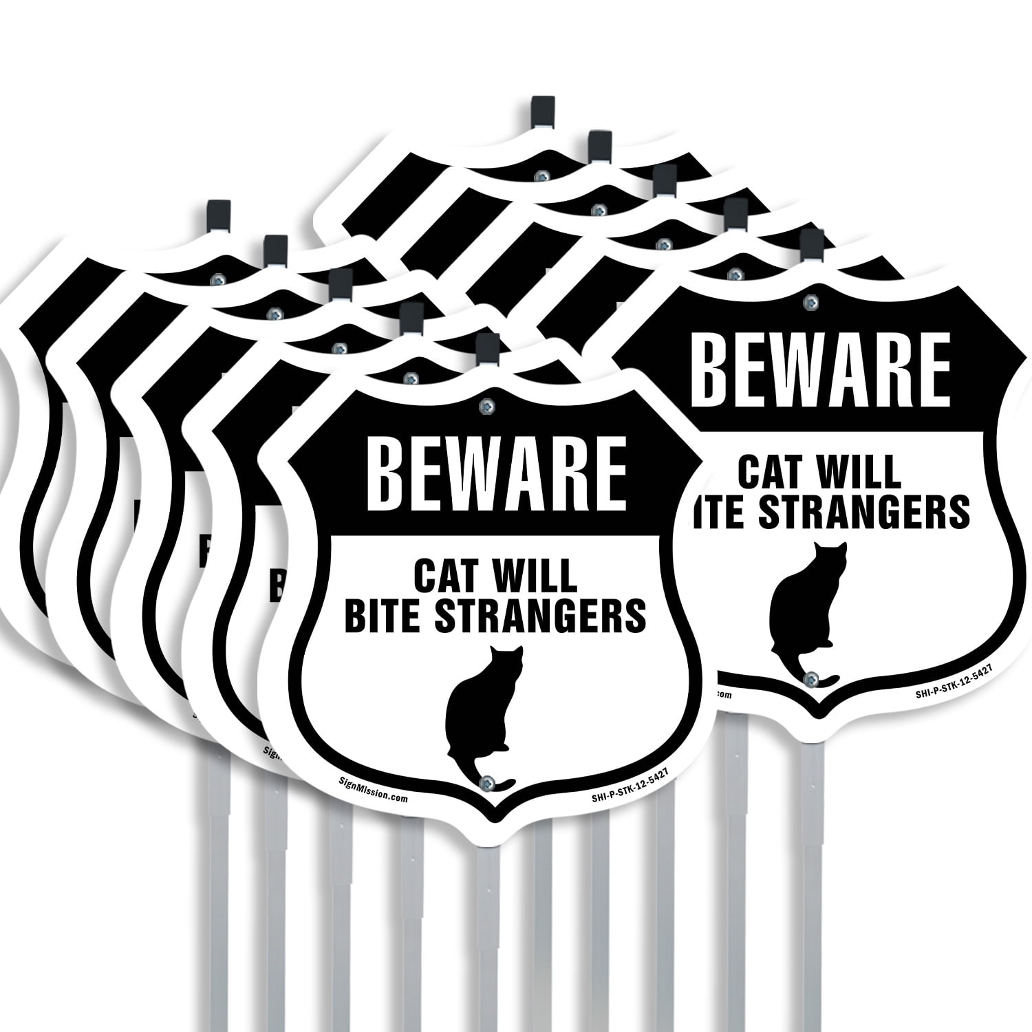 Beware Cat Will Bite Strangers (10 Pack) 12 inch X 12 inch Shield ...