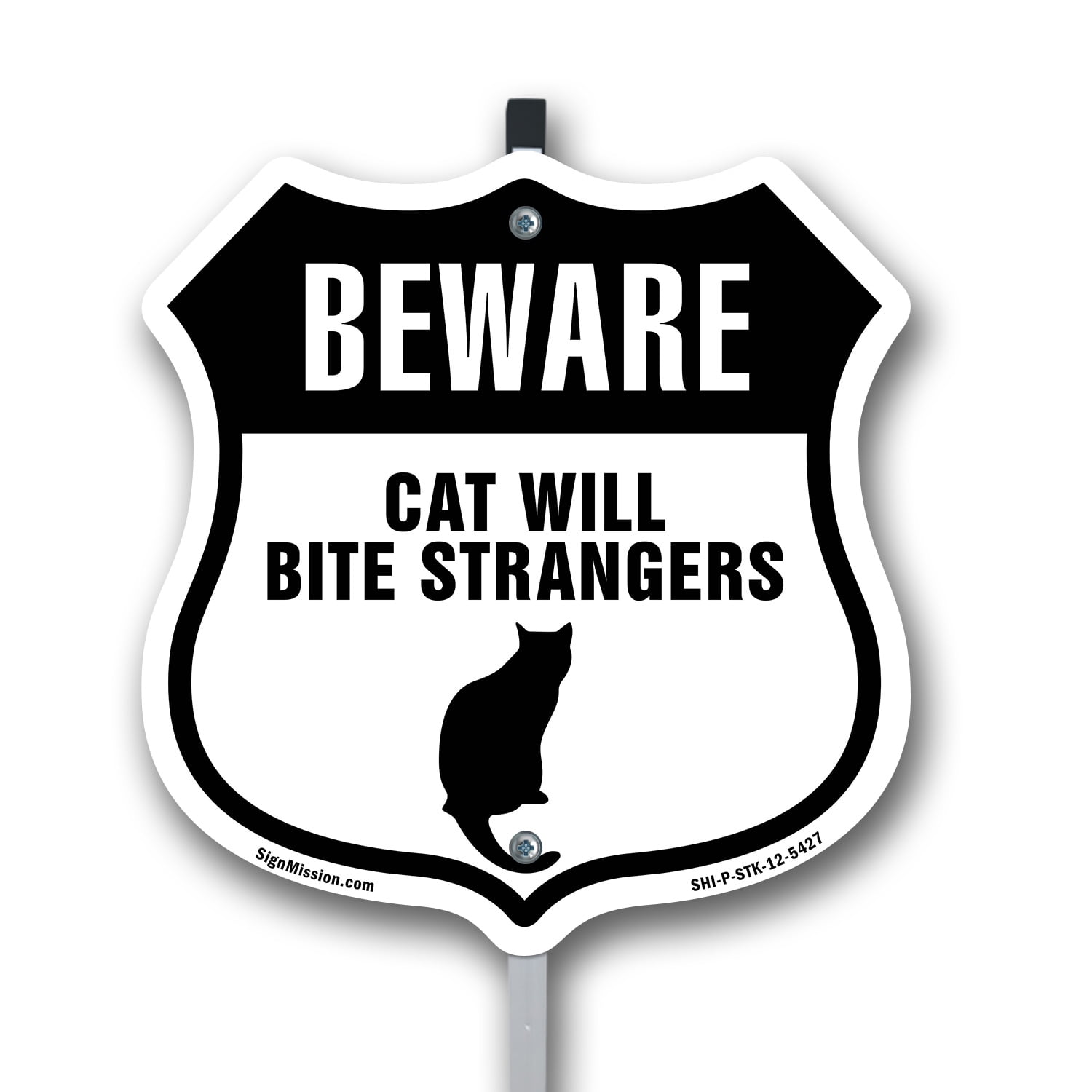 Beware Cat Will Bite Strangers 12 inch X 12 inch Shield Shaped Rust ...