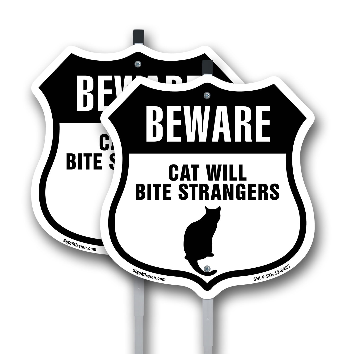 Beware Cat Will Bite Strangers (2 Pack) 12 inch X 12 inch Shield Shaped ...