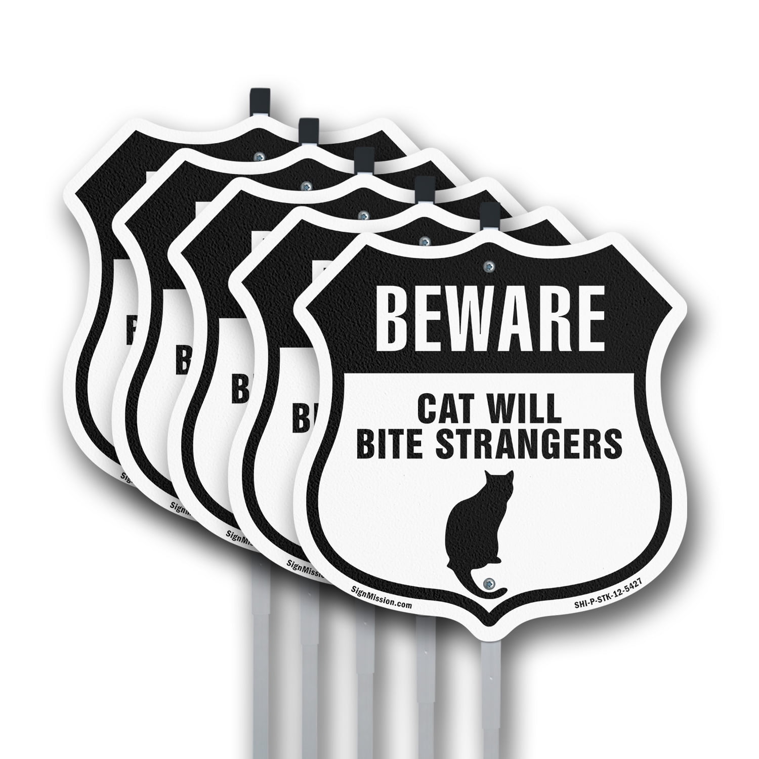 Beware Cat Will Bite Strangers (5 Pack) 12 inch X 12 inch Shield Shaped ...