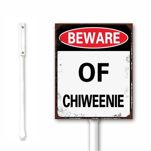 Beware of Chiweenie Metal Sign Rustic Yard Sign With Stand 8 x 12 ...
