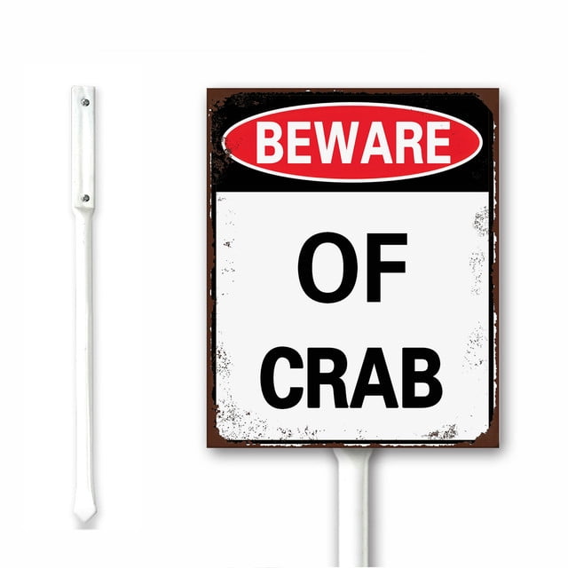 Beware of Crab Metal Sign Rustic Yard Sign With Stand 8 x 12 Inches ...