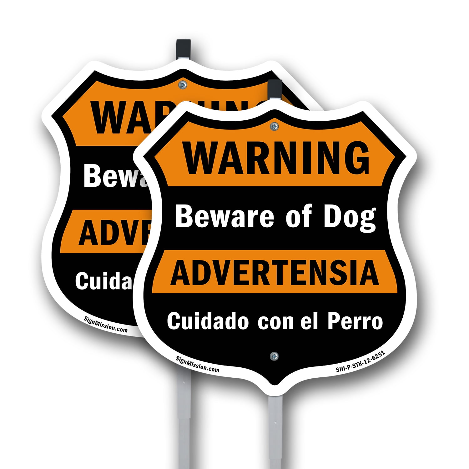 Beware of Dog Bilingual English / Spanish (2 Pack) 12 inch X 12 inch ...