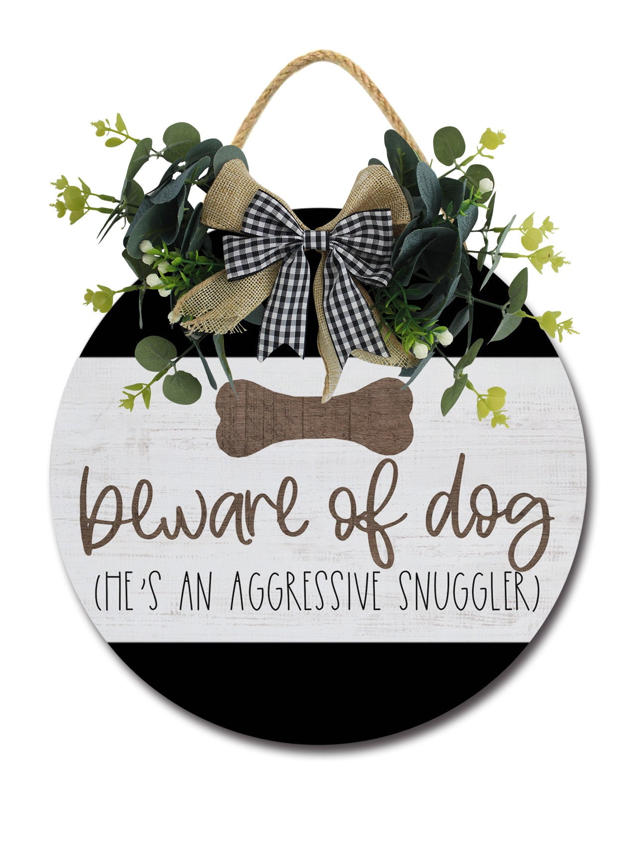 Beware Of Dog Front Door Sign Funny Wreaths Hanging Wooden Plaque ...