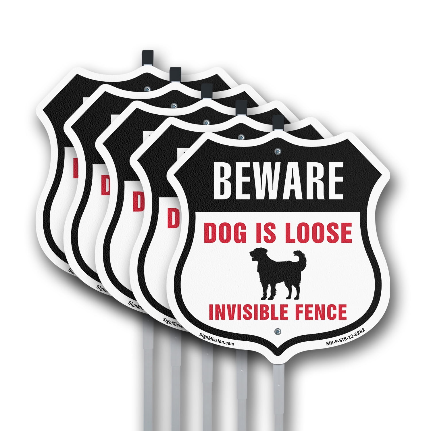 Beware Dog Is Loose Invisible Fence (5 Pack) 12 inch X 12 inch Shield ...