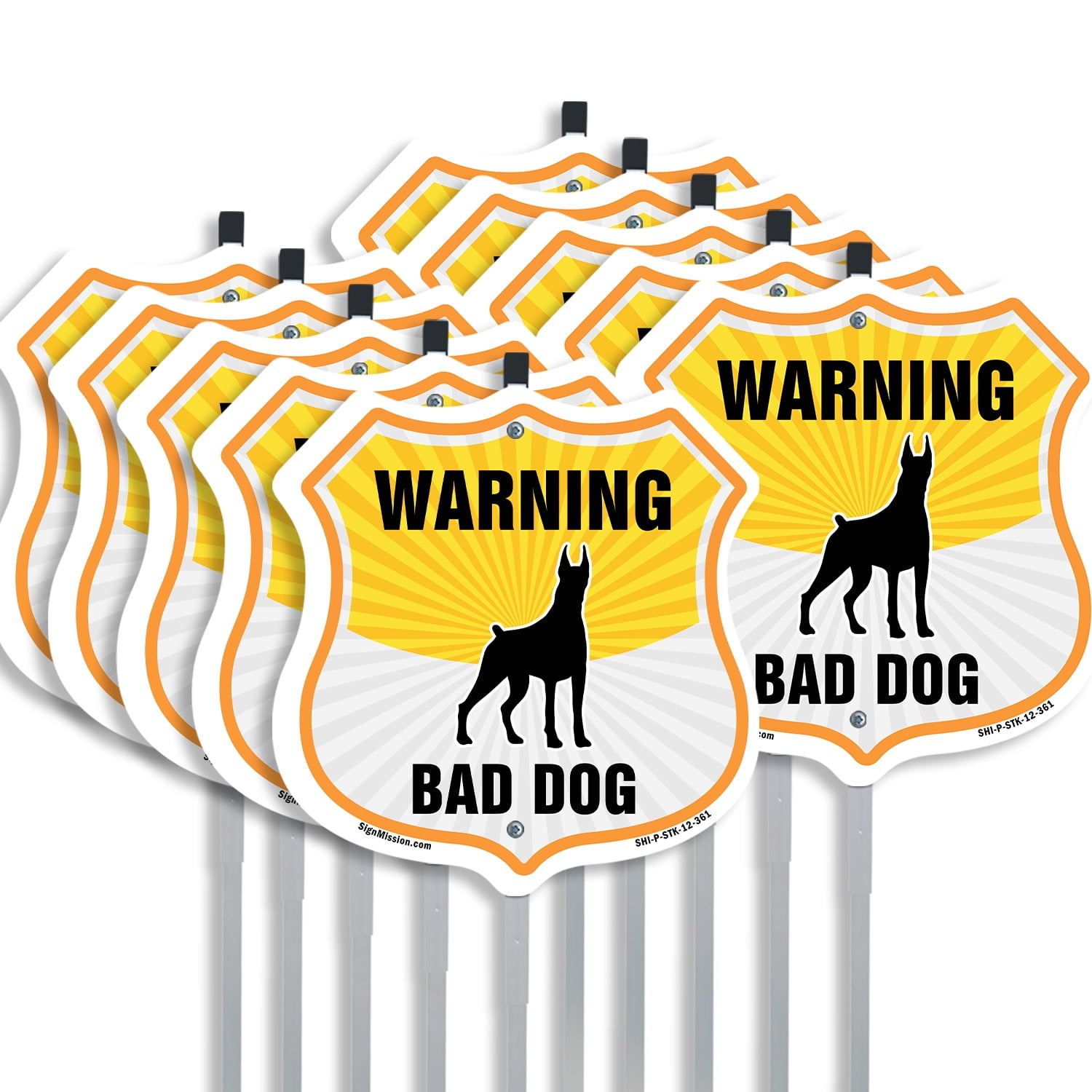 Beware Of Dog Shield Sign Warning Bad Dog (10 Pack) 12 inch X 12 inch ...