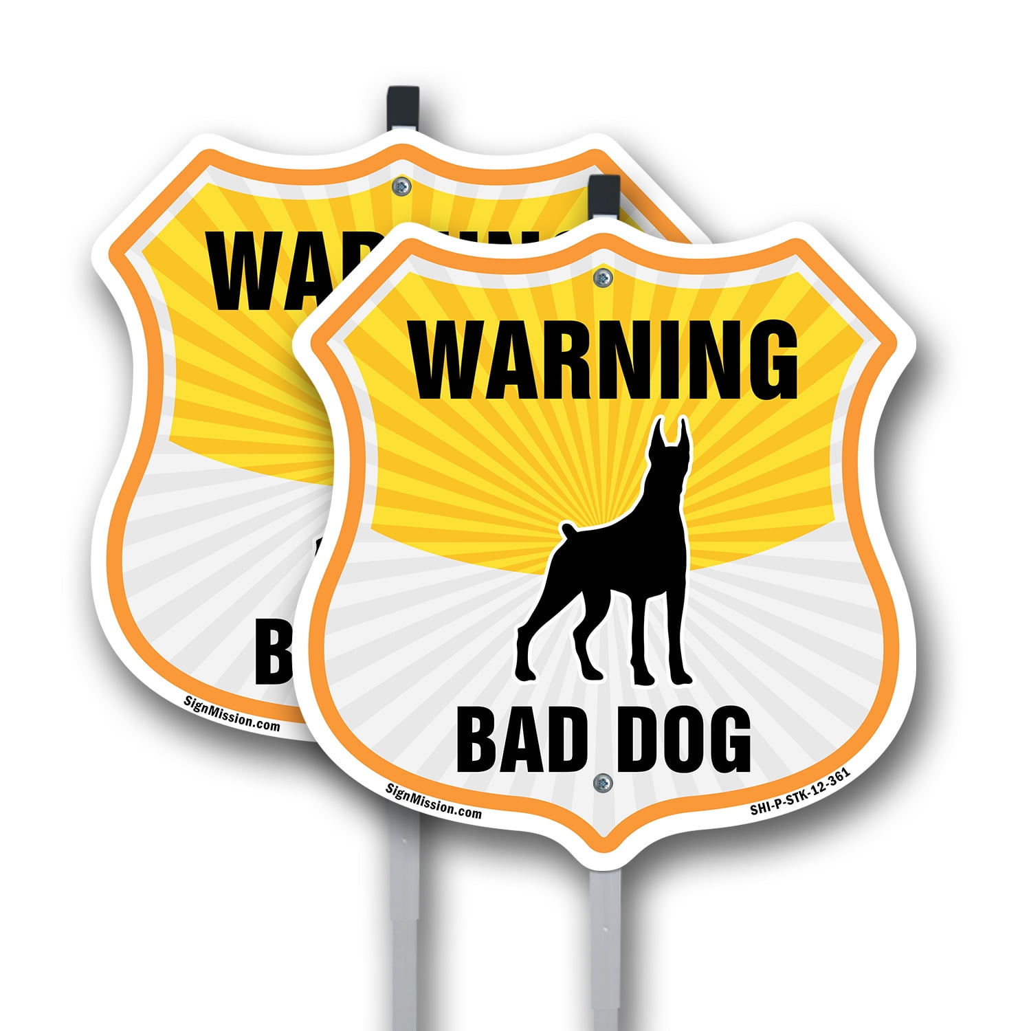 Beware Of Dog Shield Sign Warning Bad Dog (2 Pack) 12 inch X 12 inch ...