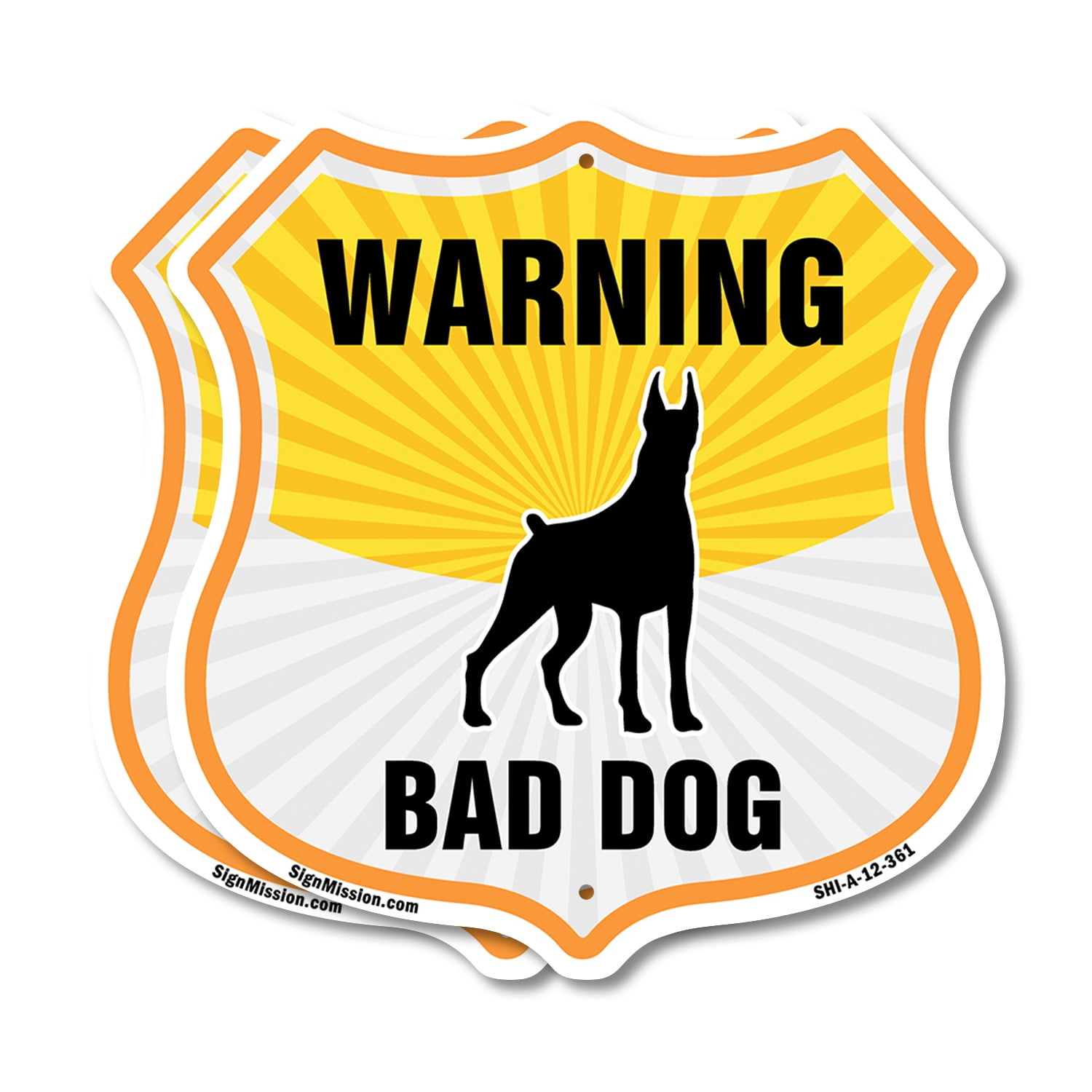 Beware Of Dog Shield Sign Warning Bad Dog (2 Pack) 12 inch X 12 inch ...