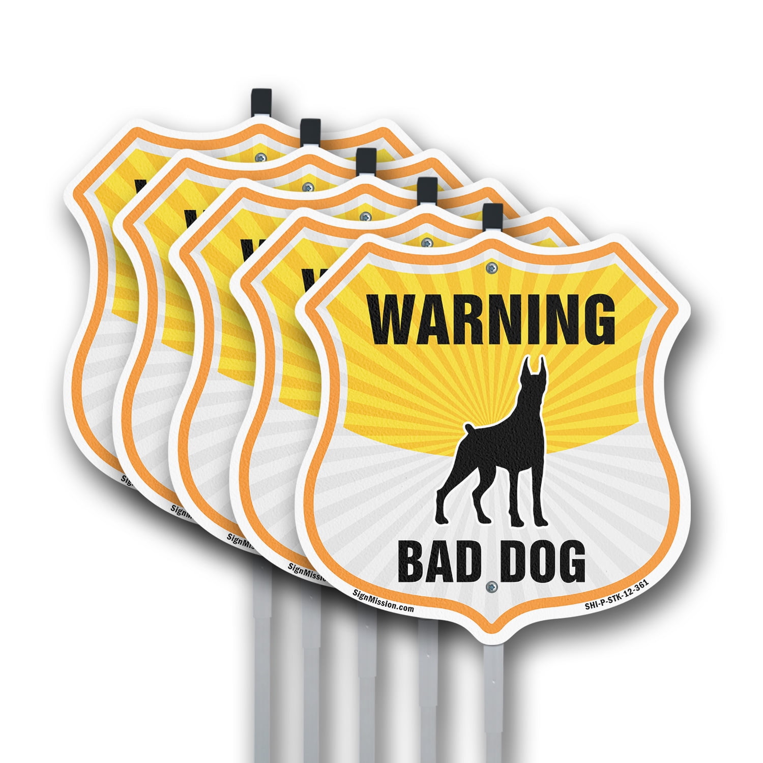Beware Of Dog Shield Sign Warning Bad Dog (5 Pack) 12 inch X 12 inch ...