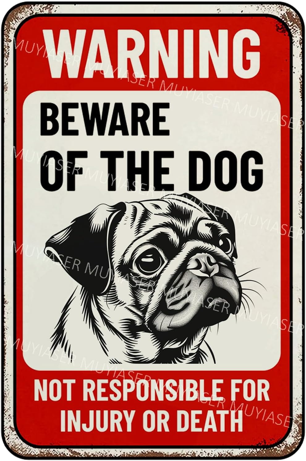 Beware Of Dog Sign Pug Warning Sign Aluminum Metal Tin Signs Outdoor ...