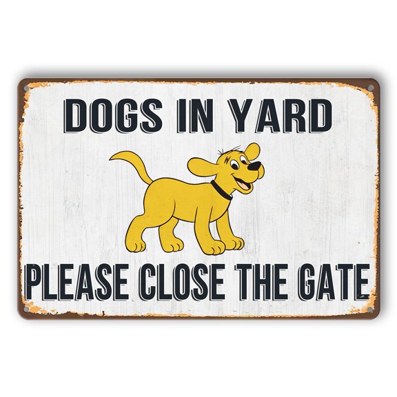 Dog In Yard Keep Gate Closed Wall Door Sign - Navy Blue / Gold (Small ...
