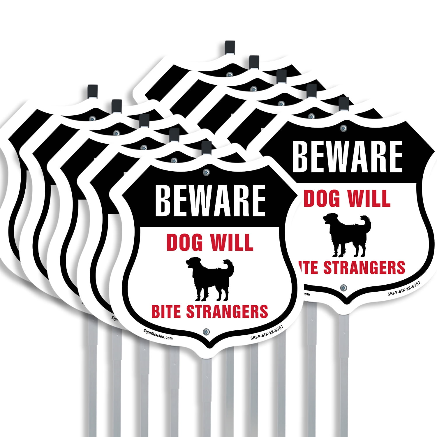 Beware Dog Will Bite Strangers (10 Pack) 12 inch X 12 inch Shield ...
