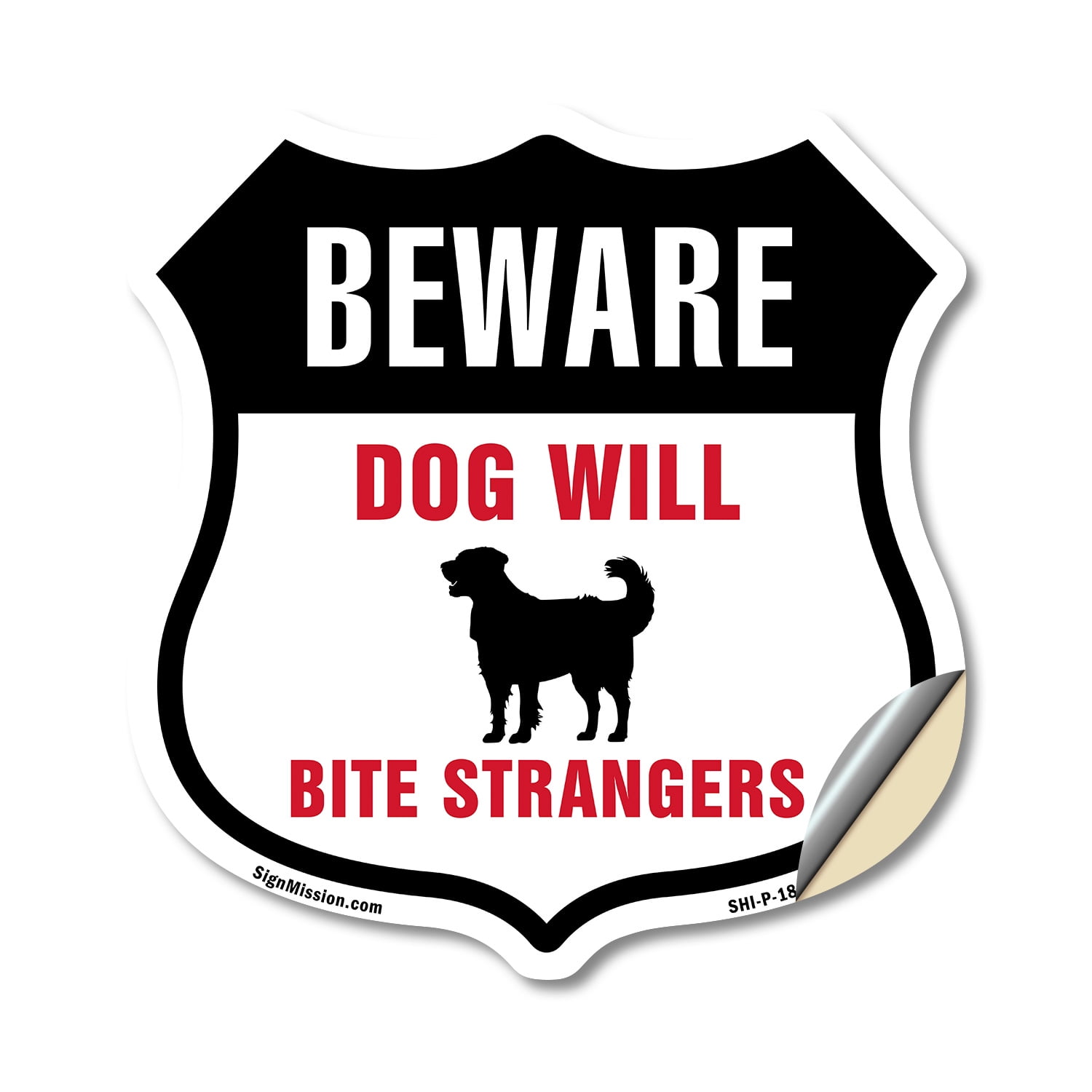 Beware Dog Will Bite Strangers (2 Pack) 12 inch X 12 inch Shield Shaped ...